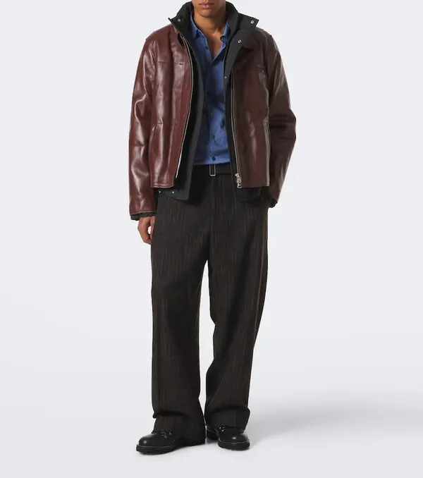 Sacai Layered Leather Down Jacket - Brown