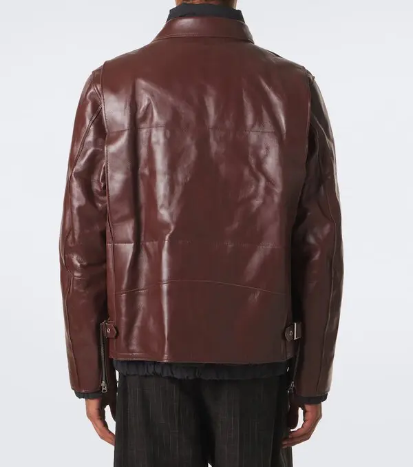 Sacai Layered Leather Down Jacket - Brown