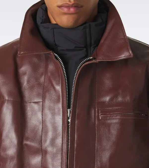 Sacai Layered Leather Down Jacket - Brown