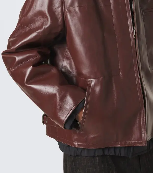 Sacai Layered Leather Down Jacket - Brown