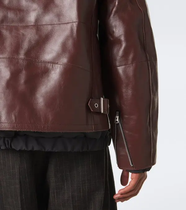 Sacai Layered Leather Down Jacket - Brown