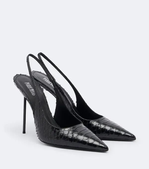 Paris Texas Lydia Croc-effect Leather Slingback Pumps - Black