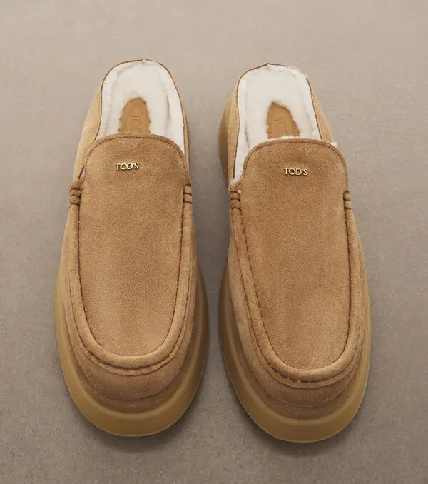 TOD'S Gommino® Suede Platform Mules - Beige