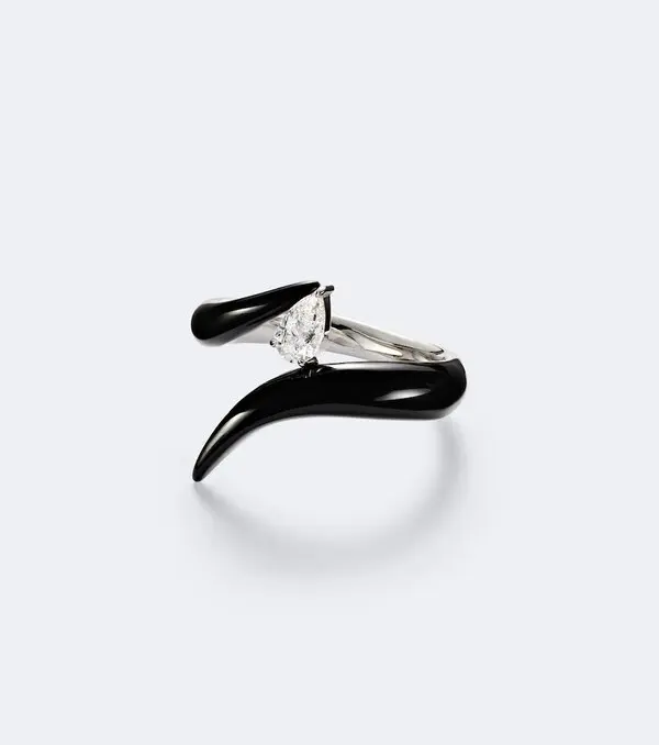 Nikos Koulis Oui 18kt White Gold And Enamel Ring With Diamonds - Silver