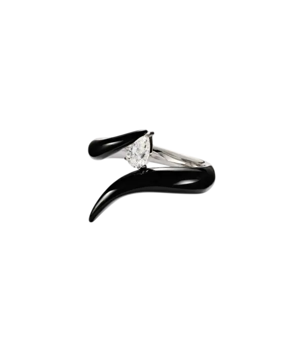 Nikos Koulis Oui 18kt White Gold And Enamel Ring With Diamonds - Silver