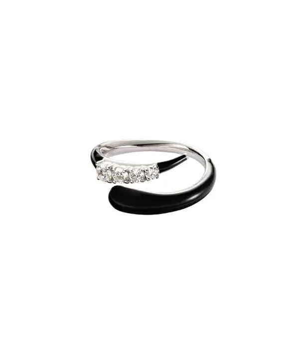 Nikos Koulis Oui 18kt White Gold And Enamel Ring With Diamonds - Silver