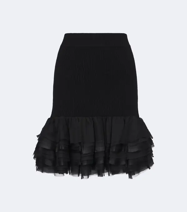 Nina Ricci Ruffled Wool And Cashmere Miniskirt - Black