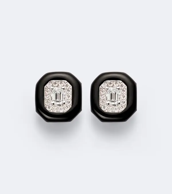 Nikos Koulis Oui 18kt White Gold And Enamel Earrings With Diamonds - Silver