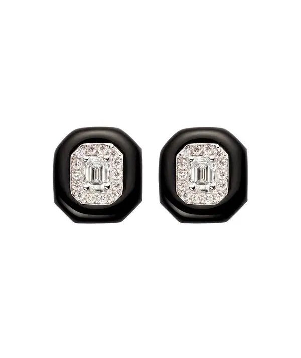 Nikos Koulis Oui 18kt White Gold And Enamel Earrings With Diamonds - Silver