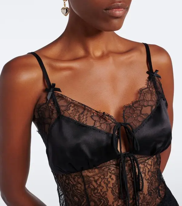 Dolce & Gabbana Floral Satin-trimmed Lace Top
