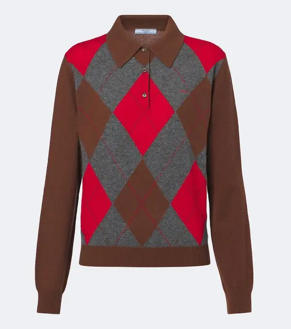 Prada Argyle Cashmere Polo Sweater - Multicoloured