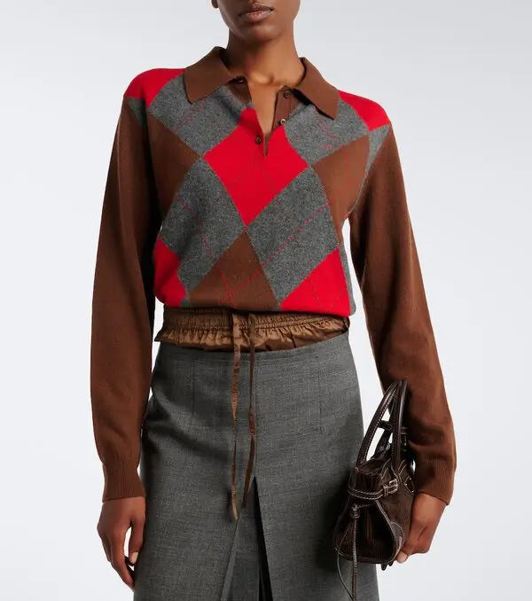 Prada Argyle Cashmere Polo Sweater - Multicoloured