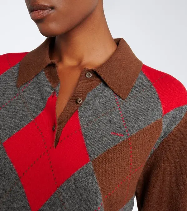 Prada Argyle Cashmere Polo Sweater - Multicoloured