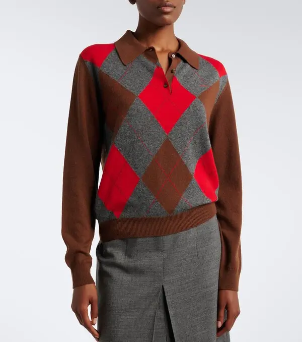 Prada Argyle Cashmere Polo Sweater - Multicoloured