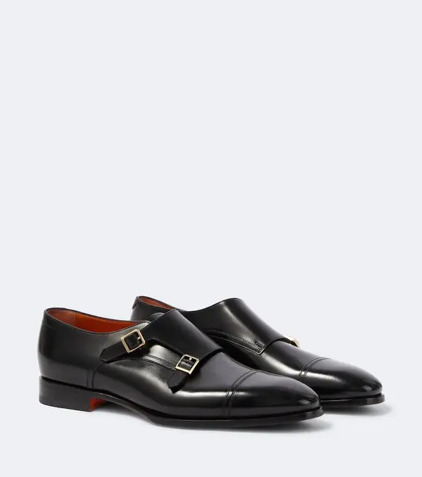 Santoni Leather Monk Strap Shoes