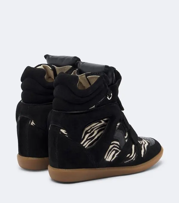 Isabel Marant Étoile Bekett Calf Hair And Suede Wedge Sneakers - Black