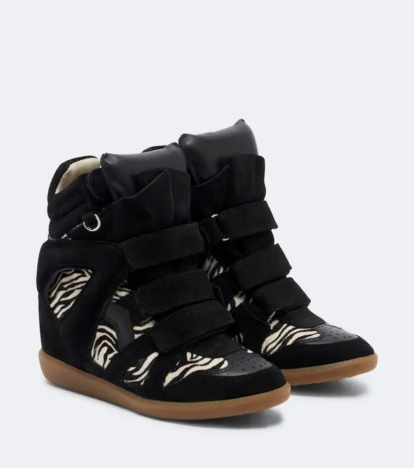 Isabel Marant Étoile Bekett Calf Hair And Suede Wedge Sneakers - Black