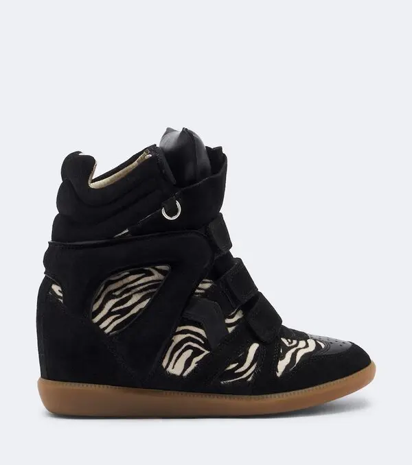 Isabel Marant Étoile Bekett Calf Hair And Suede Wedge Sneakers - Black