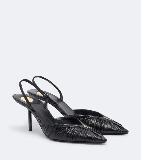 Saint Laurent Folie Cassandre Leather Slingback Pumps - Black