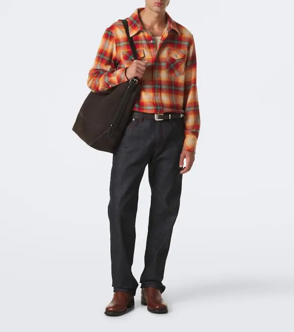 GOD'S TRUE CASHMERE Shadow Plaid Cashmere Shirt With Carnelians