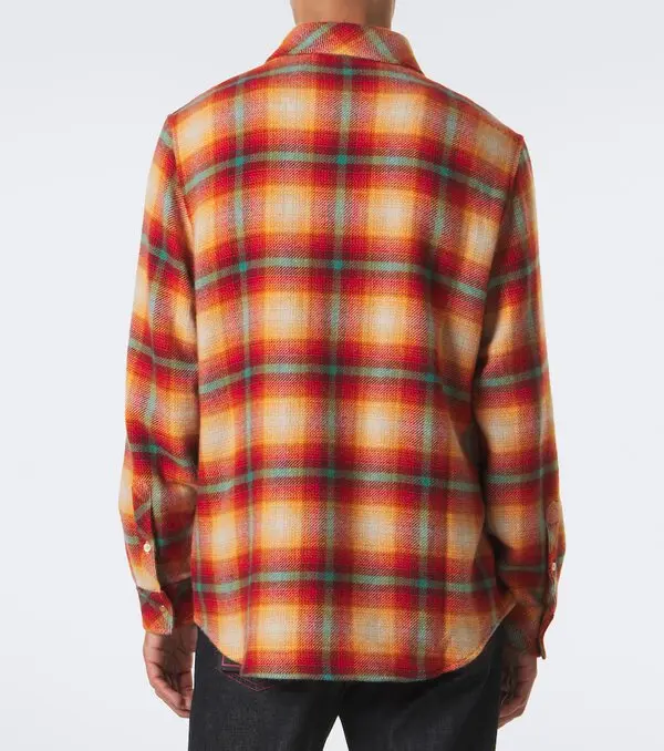 GOD'S TRUE CASHMERE Shadow Plaid Cashmere Shirt With Carnelians
