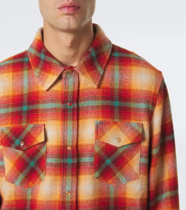 GOD'S TRUE CASHMERE Shadow Plaid Cashmere Shirt With Carnelians