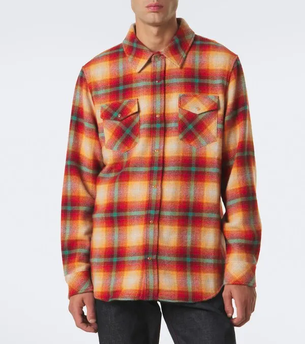 GOD'S TRUE CASHMERE Shadow Plaid Cashmere Shirt With Carnelians