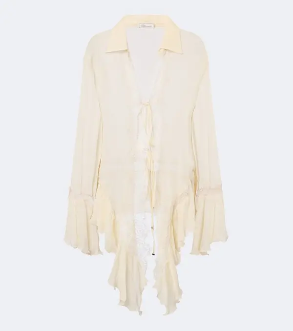 Blumarine Asymmetric Lace-trimmed Blouse - Pink