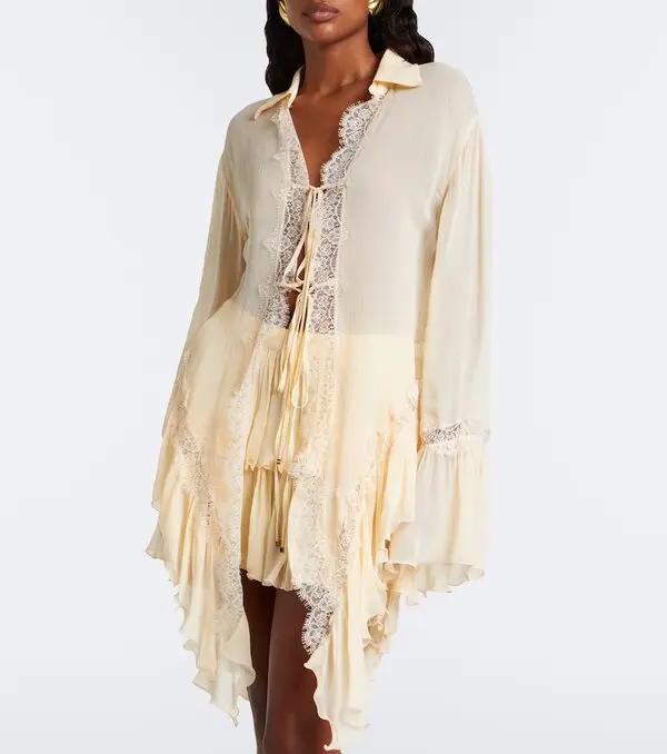 Blumarine Asymmetric Lace-trimmed Blouse - Pink