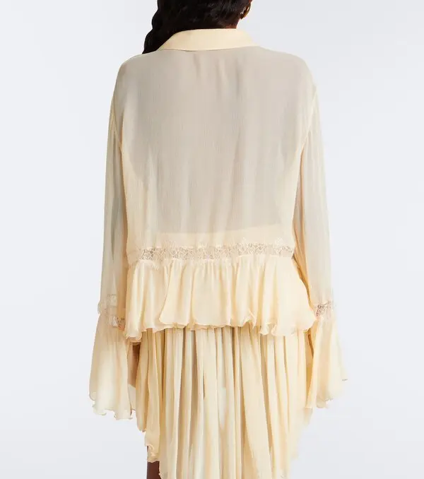 Blumarine Asymmetric Lace-trimmed Blouse - Pink