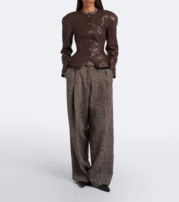 Magda Butrym Herringbone Wool-blend Wide-leg Pants