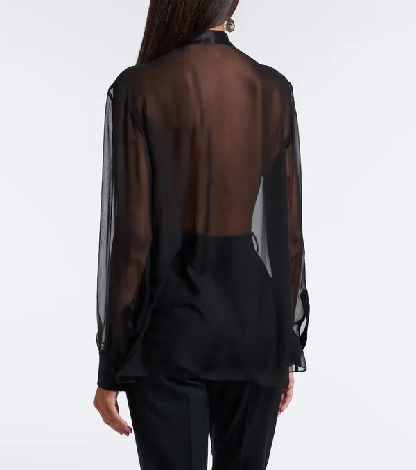 Dolce & Gabbana Sheer Tie-neck Silk Chiffon Blouse