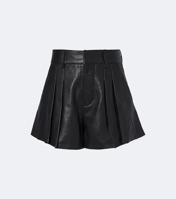 FRAME Pleated Leather Shorts - Black