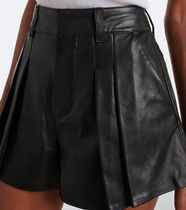 FRAME Pleated Leather Shorts