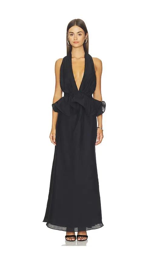 ELLIATT Fiorina Halter Neck Peplum Gown - Black