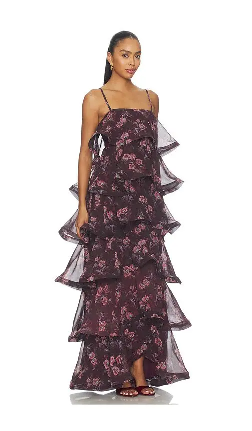 ELLIATT Rosaria Strapless Tiered Gown In Purple