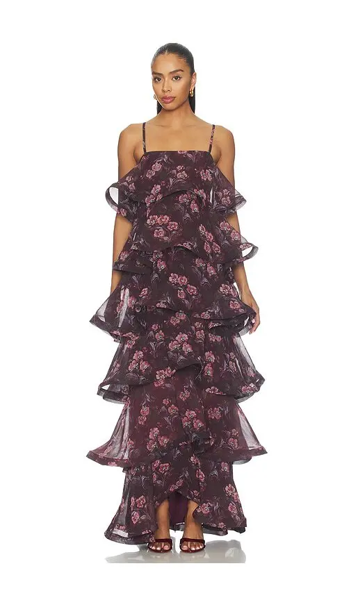 ELLIATT Rosaria Strapless Tiered Gown In Purple