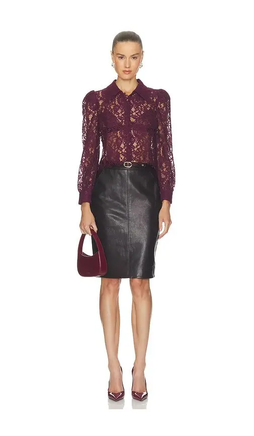 L'Agence Anita Lace Button Up In Burgundy