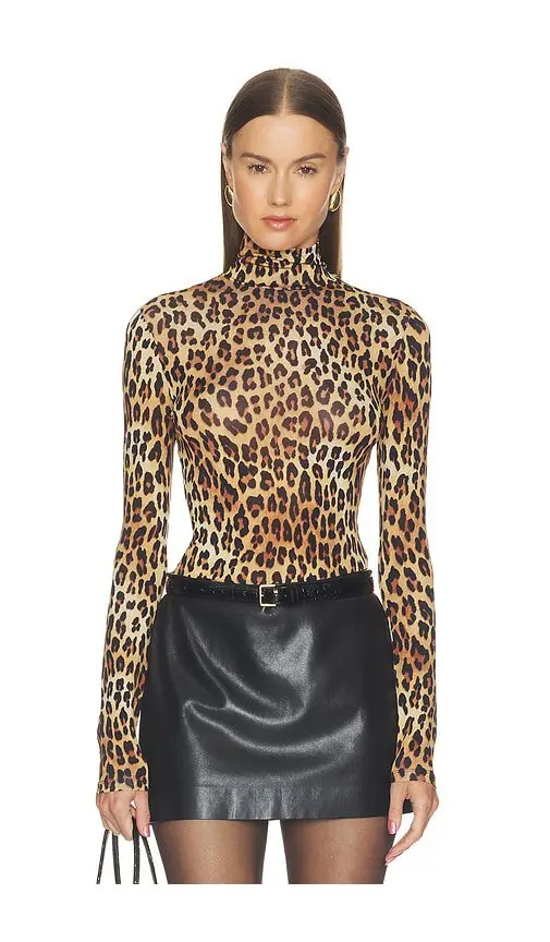 Alice + Olivia Delaina Longsleeve Turtleneck Top In Brown