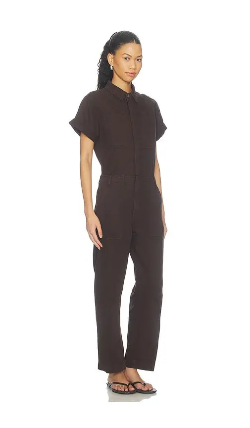 PISTOLA Cruz Short Sleeve Barrel Leg Jumpsuit In Brown