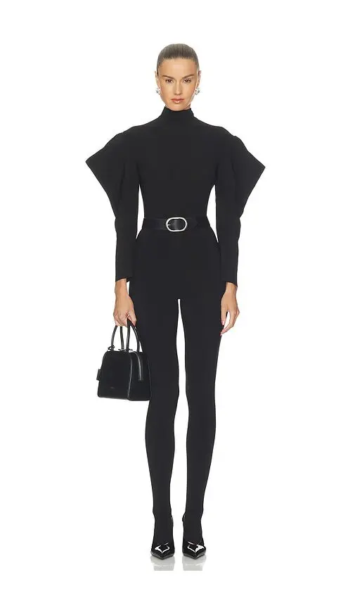 Norma Kamali Wing Sleeve Open Back Bow Neck Catsuit
