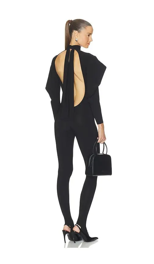 Norma Kamali Wing Sleeve Open Back Bow Neck Catsuit