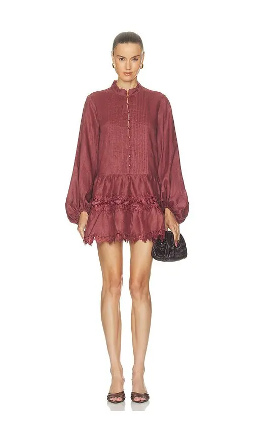 Bardot Antonia Lace Trim Mini Dress In Brown - Chestnut