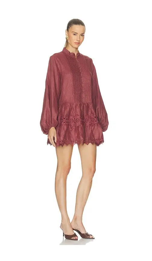 Bardot Antonia Lace Trim Mini Dress In Brown - Chestnut