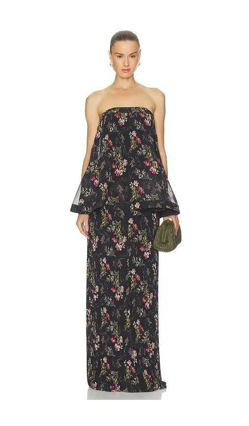 Cinq À Sept Love Letter Floral Rosaline Gown In Black - Black Multi