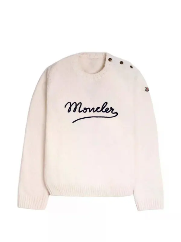 Moncler Embroidered-logo Button-shoulder Sweater - Neutrals