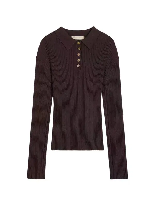 Vanessa Bruno Hoche Ribbed-knit Long-sleeve Polo Shirt