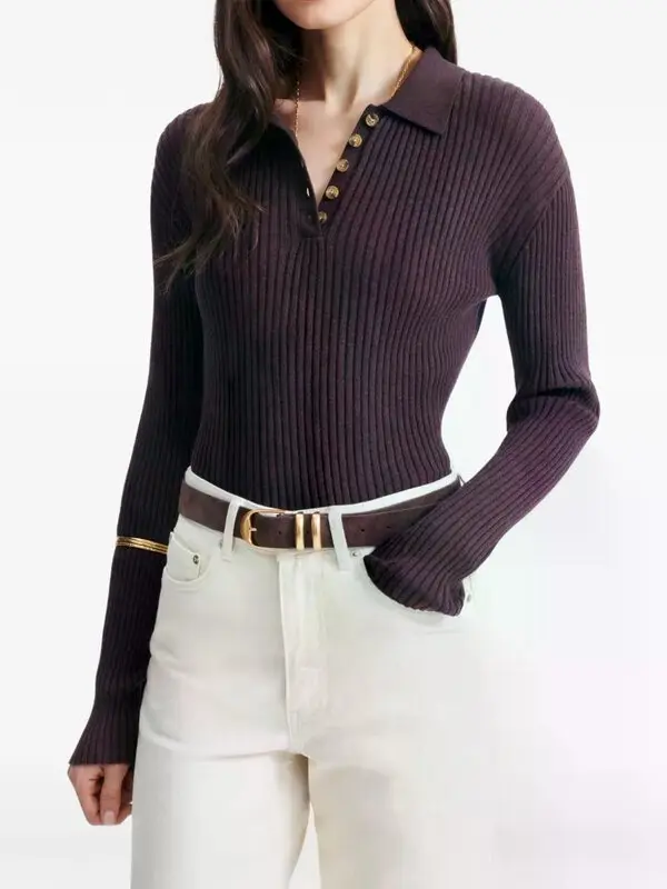 Vanessa Bruno Hoche Ribbed-knit Long-sleeve Polo Shirt