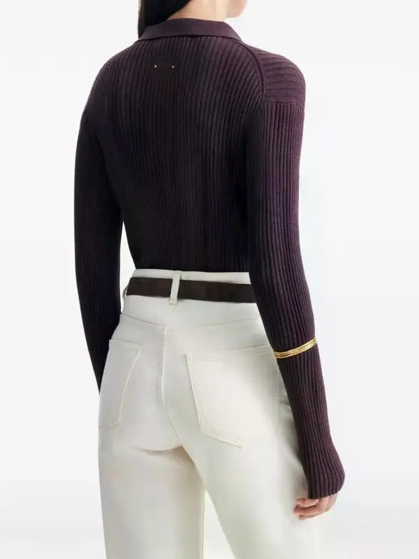 Vanessa Bruno Hoche Ribbed-knit Long-sleeve Polo Shirt