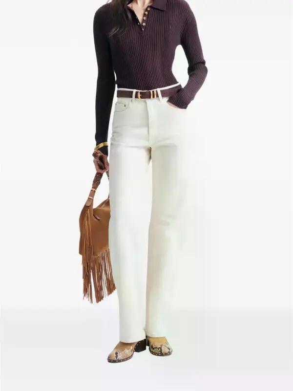 Vanessa Bruno Hoche Ribbed-knit Long-sleeve Polo Shirt - Brown